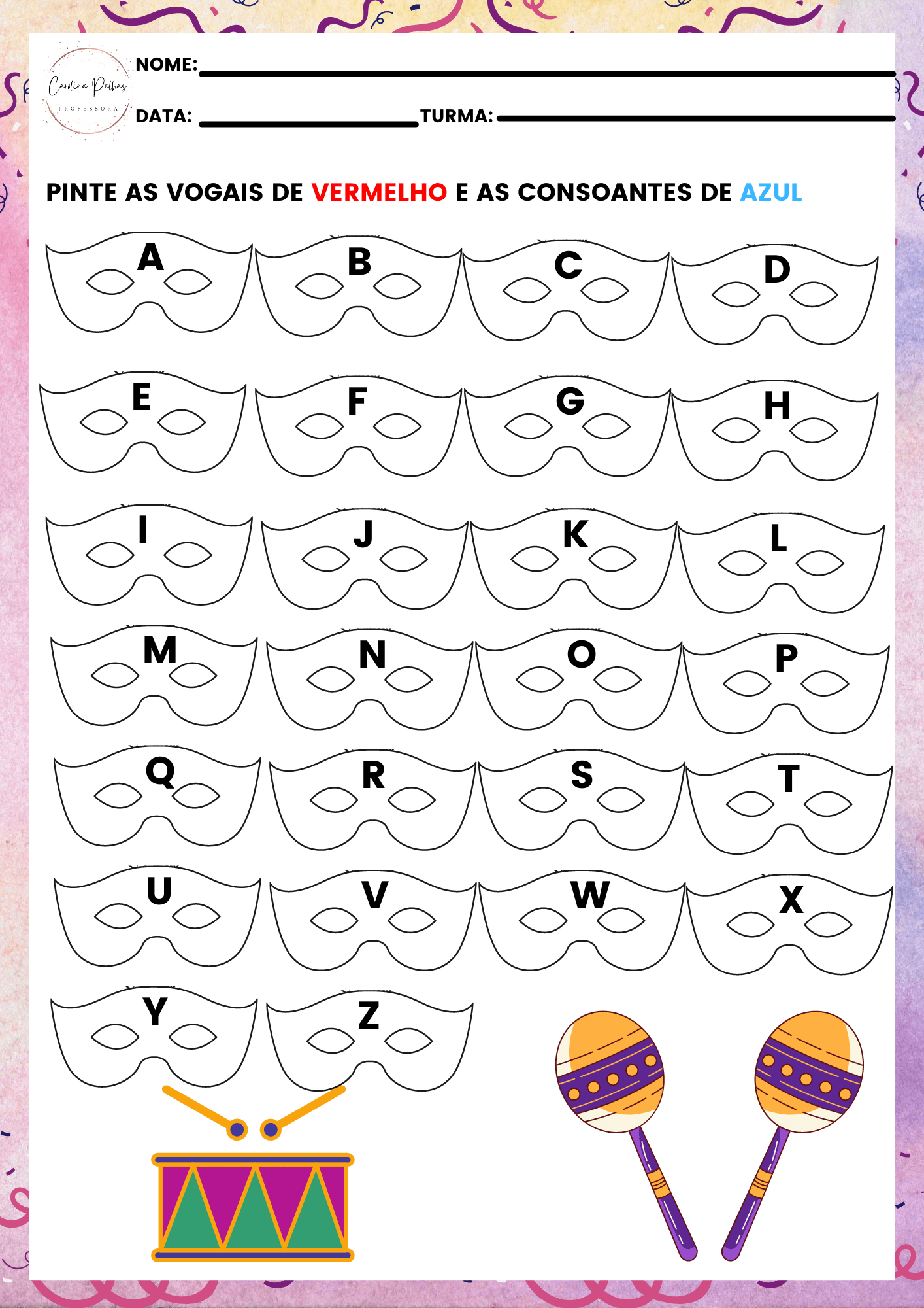Atividade com o tema carnaval - Professora Carolina Palhas Atividade ...