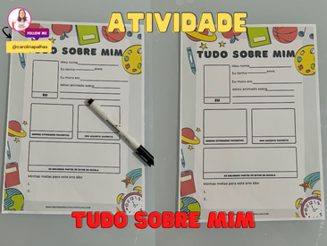 Atividade tudo sobre mim - Professora Carolina Palhas