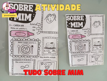 Atividade tudo sobre mim - Professora Carolina Palhas